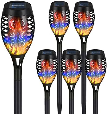 Solar Tiki Torches for Outside, 6 Pack Solar Torch Light with Colorful ...