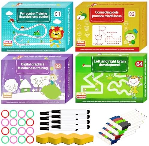 Amazon.com: Set of 4 Scribble Smart Workbook for Kids, Reusable Tracing ...