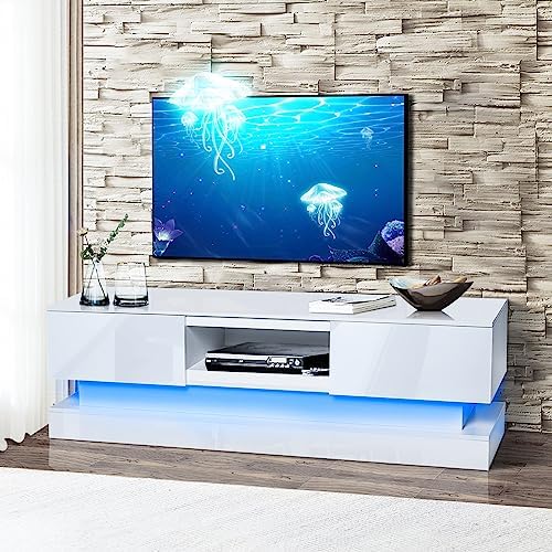 Amazon.com: Modern LED TV Stand for 75 inch TV, White Entertainment ...