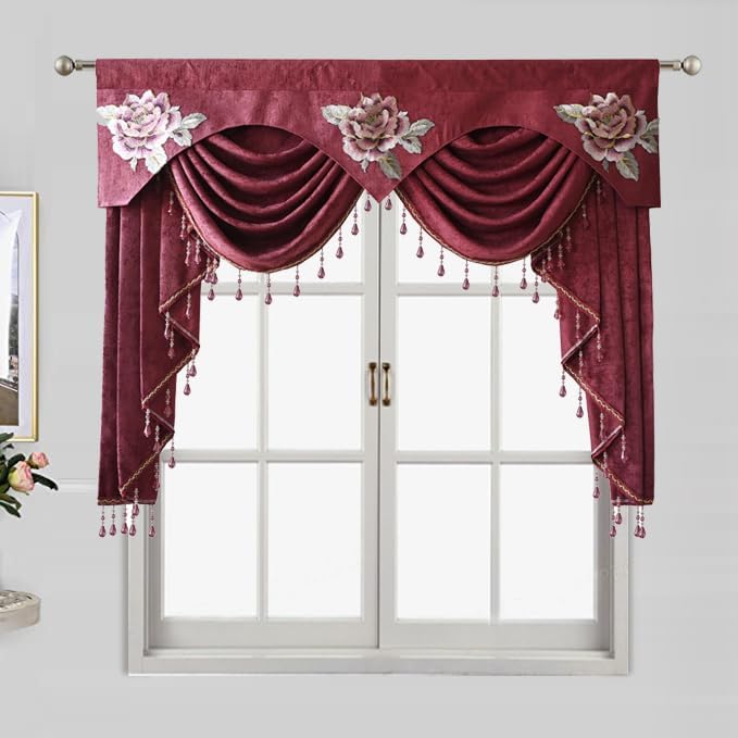 Amazon.com: NewWPKIRA Luxury Red European Chenille Swag Curtain Valance ...