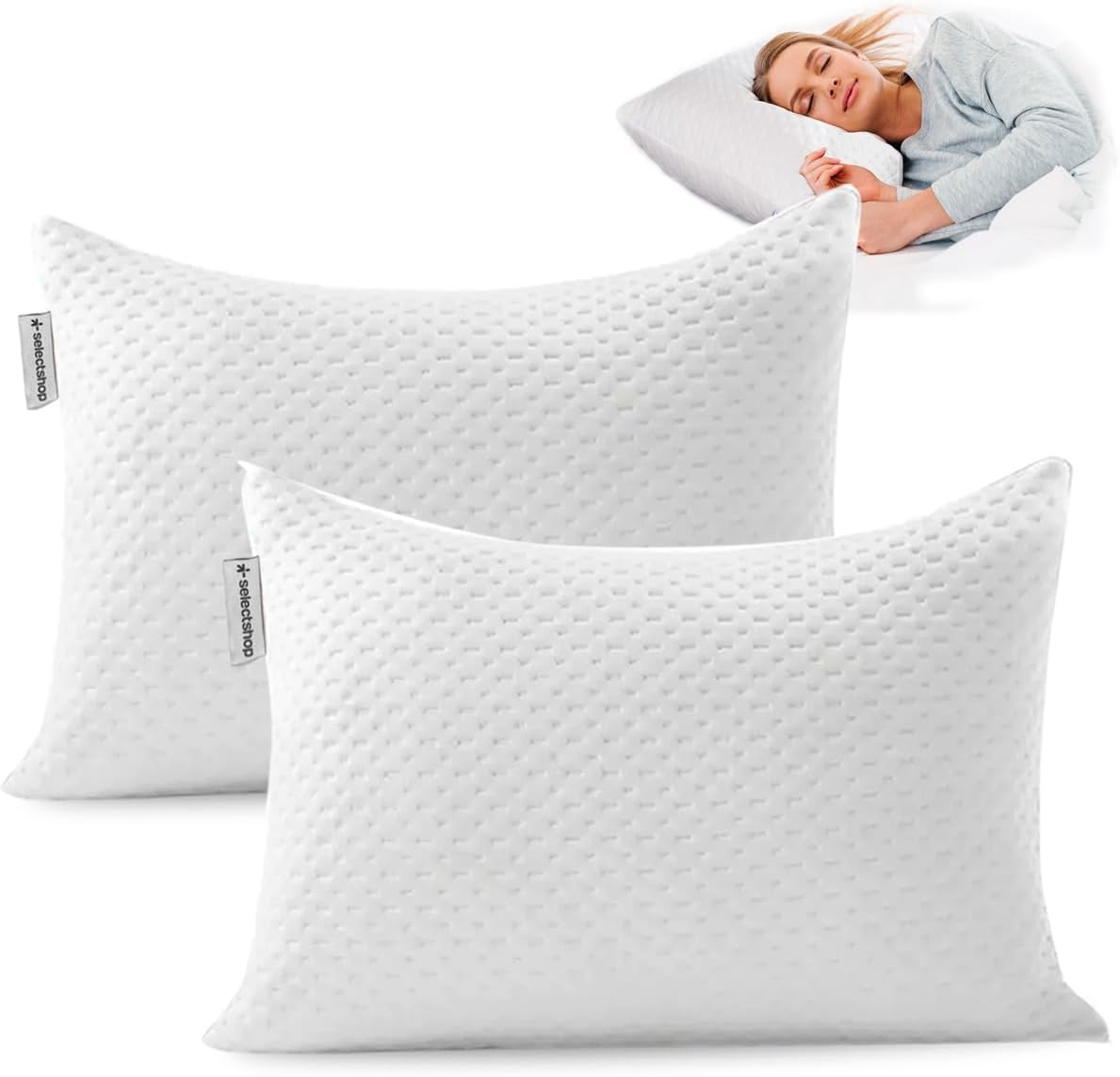SELECTSHOP Set De 2 Almohada De Memory Foam Triturado Ultra Suave Cojin ...