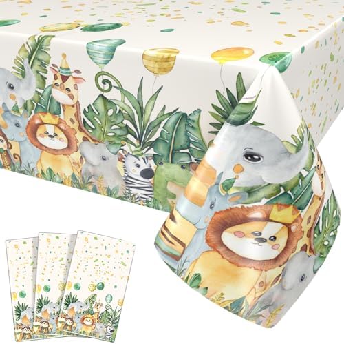 3 Pack Jungle Safari Tablecloth, Disposable Wild One Table Cloth for ...