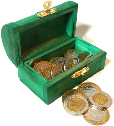 Wooden Treasure Chest of Bi-metallic World Coins at Amazon's ...