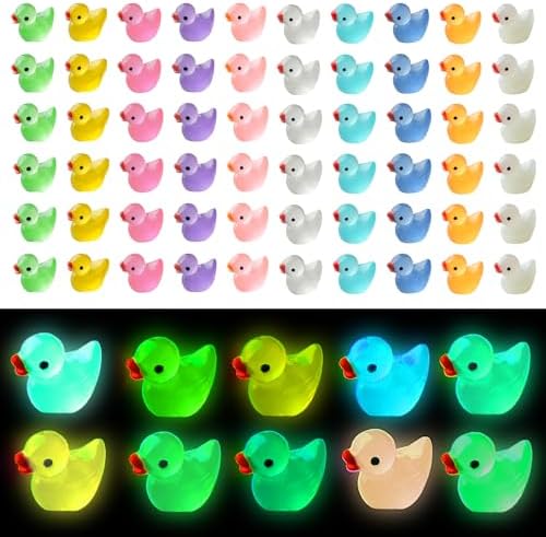 Amazon.com: Queekay 50 Pcs Mini Resin Ducks Luminous Tiny Ducks ...