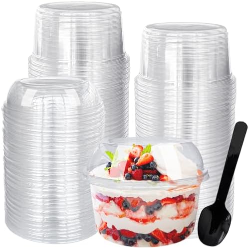 50 Pack 12 oz Disposable Clear Plastic Cups,PET Dessert Cups with Lids ...
