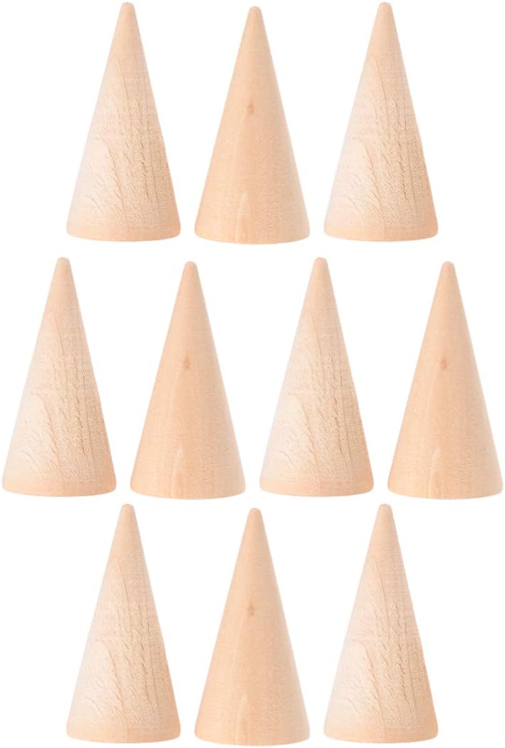 Sewroro 10pcs Unfinished Wooden Cones Natural Wood Cone Ring Holders ...