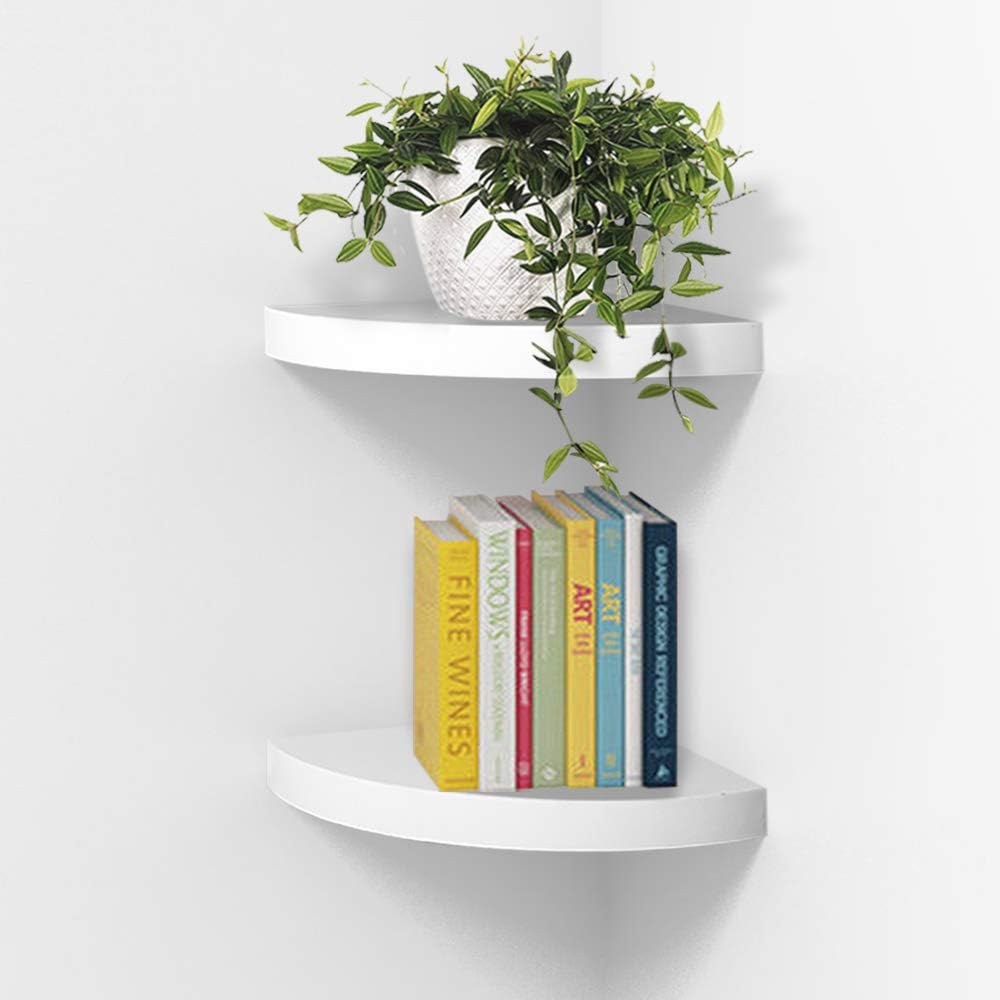 AHDECOR White Corner Wall Shelf, Wall Mounted Wood Corner Shelves, Set ...