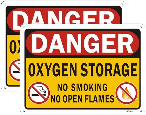 Danger, Oxygen Storage, No Smoking or Open Flames Signs 10”x 7” Oxygen ...