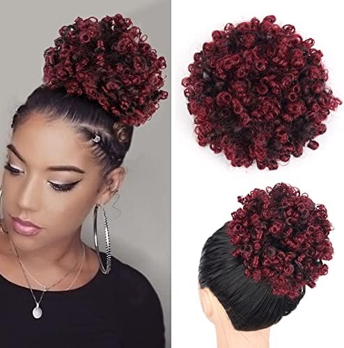 Amazon.com : Yinmei Baibian Ombre Burgundy Loose Wave Afro Puff ...
