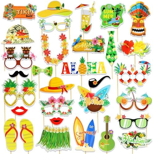 Amazon.com: Summer Pool Beach Photo Booth Props 30 Pack Pool, Hawaiian ...