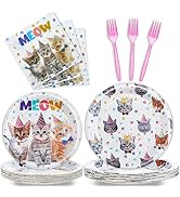 Amazon.com: 96 Pcs Cat Birthday Party Plates Napkins Forks Supplies ...