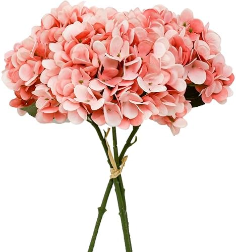 Amazon.com: Mandy's 3 Stems Coral Artificial Hydrangea Flowers – 13.7 ...
