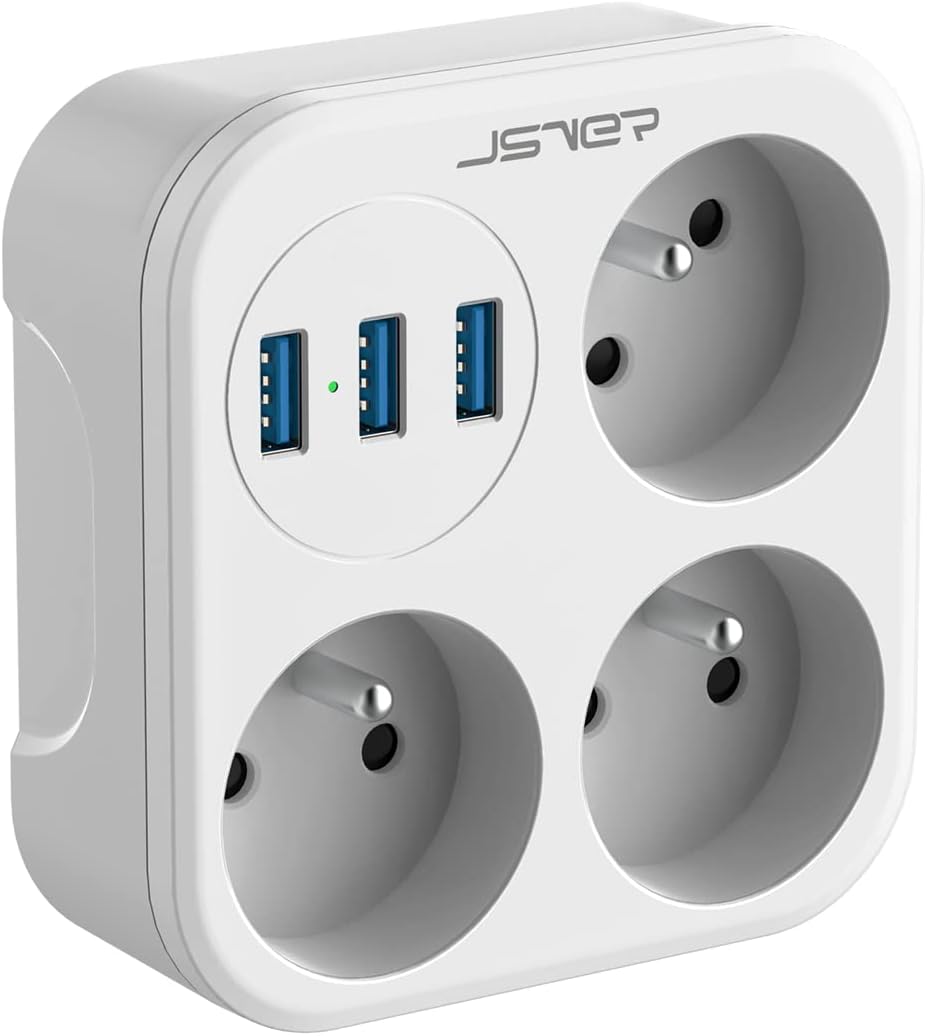 Prise Multiple USB Murale, JSVER FR Multiprise Murale 16A 3 Prises AC ...