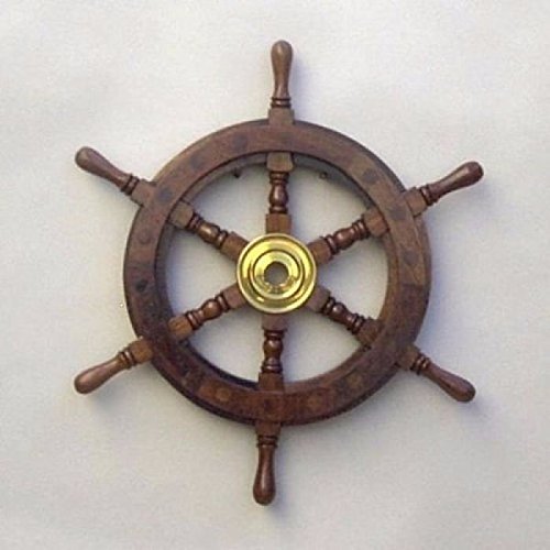 India Nautical Art 12'Round and Nice Wood and Brass Ship Wheel (33cm X3 ...