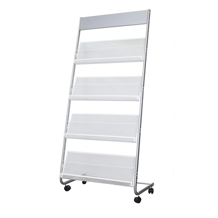 Buy Floor-Standing Magazine Rack, 4-Layer Iron Wheeled Newspaper Rack ...