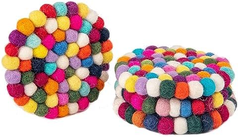 Amazon.com | 8 Pcs Round Felt Ball Coasters Wool Colorful Absorbent ...