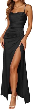 Amazon.com: JiXiang Prom Dresses for Women Cowl Neck Satin Party ...