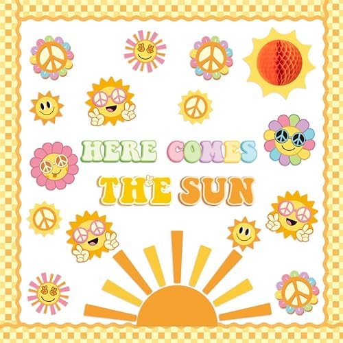 Amazon.com: Xqumoi Retro Here Comes The Sun Bulletin Board Decorations ...