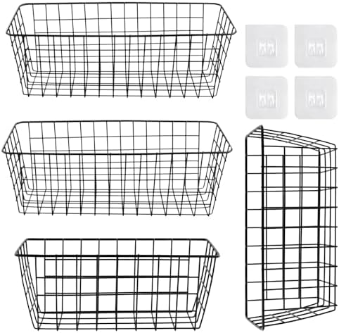 DAKFOOK 4 PCS Black Wall Wire Basket, 2 Sizes Metal Wire Bin Organiser ...