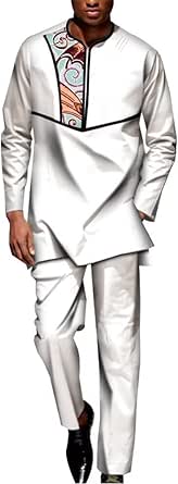 African Dashiki for Men 2 Piece Set African Long Sleeve Shirts and Pant ...