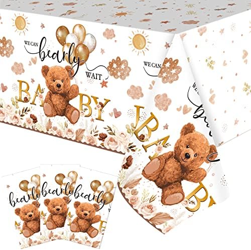 Amazon.com: Capoda 3 Pcs Bear Baby Shower Tablecloths Bear Gender ...