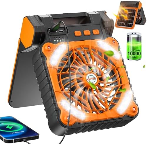 Amazon.com: Clemas Solar Powered Camping Fan with Lights- Battery ...