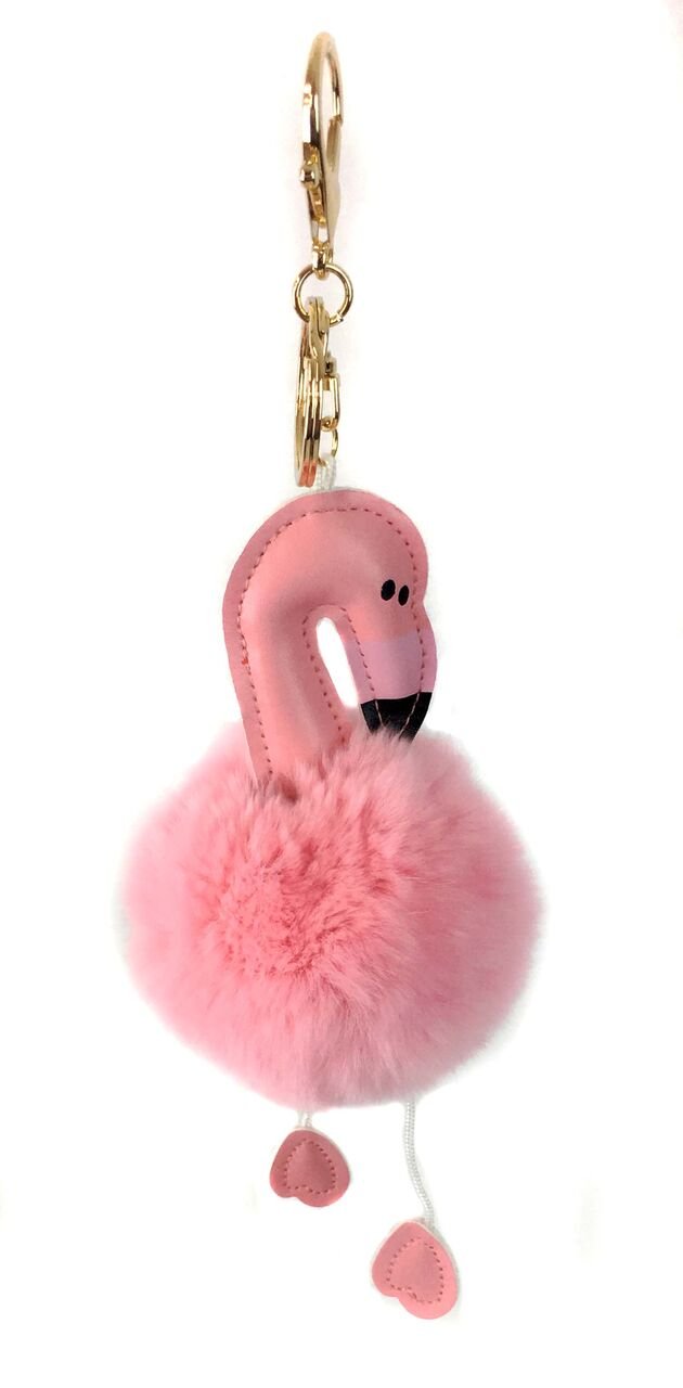surell Real Rex Rabbit Fur Pink Flamingo Key Chain - Beach Bag Purse ...