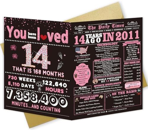 Amazon.com : TSVATE 14th Birthday Card, 14 Year Old Girl Gifts, 14th ...
