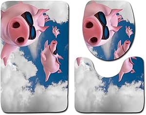 Amazon.com: 3 Piece Bath Rugs Sets Cute Pig Flying Blue Sky Non Slip ...