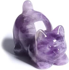 Amazon.com: CrystalTears Amethyst Crystal Cat Figurine Carved Healing ...