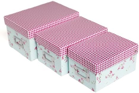 Set/3 Red Gingham Rose Storage Box : Amazon.co.uk: Home & Kitchen