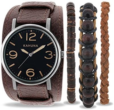 Kahuna Men's Quartz Watch with Black Dial Analogue Display and Brown ...