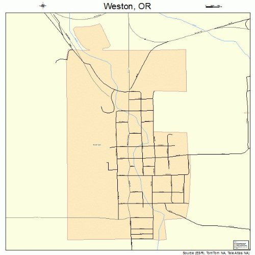 Large Street & Road Map of Weston, Oregon OR - Printed poster size wall ...