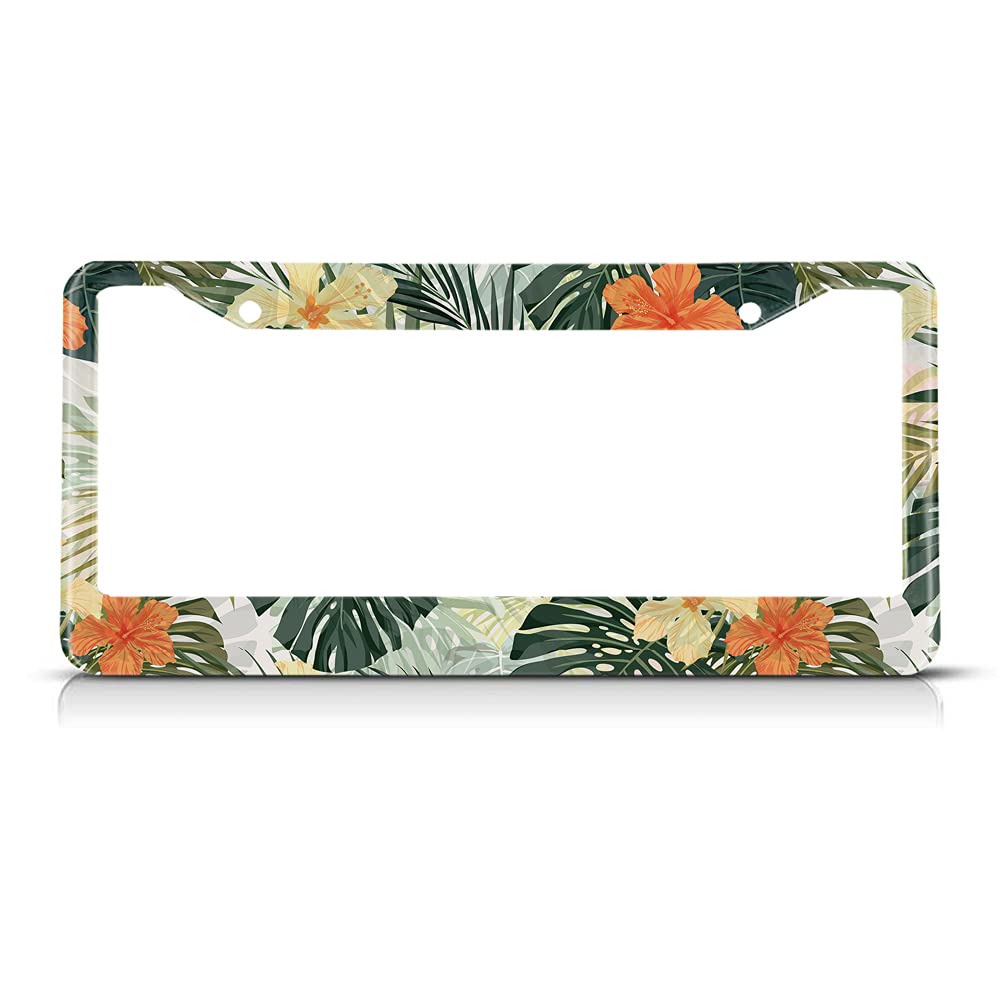 Amazon.com: Beabes Hawaiian License Plate Frame Retro Tropical Car ...