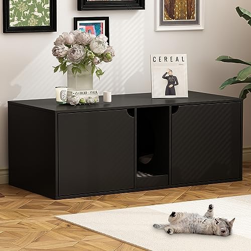 Amazon.com: MOOLIVE Double Cat Litter Box Enclosure, 43.3" Cat Hidden ...