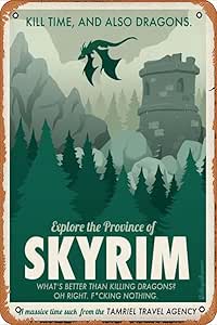 Amazon.com: Skyrim Travel Game Poster 8 x 12 Inches - Retro Vintage ...