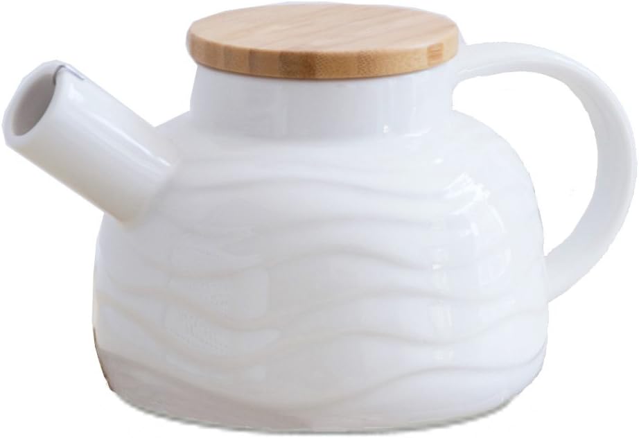 TAMUME 700ml White-Ocean Style Porcelain Teapot with Stainless Steel ...