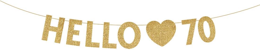 Amazon.com: Gold Hello 70 Birthday Banner, Gold Glitter Happy 70th ...