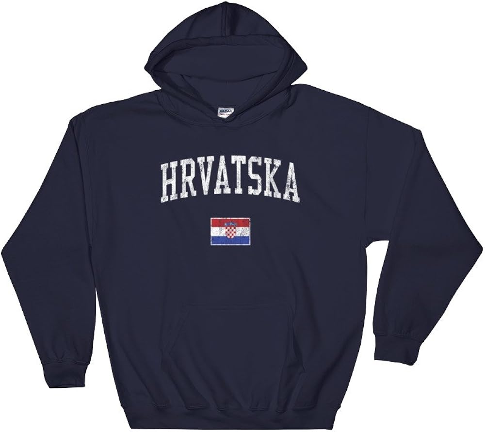 Croatia Hoodie Sweatshirt Vintage Sports Design with Croatian Flag Navy ...