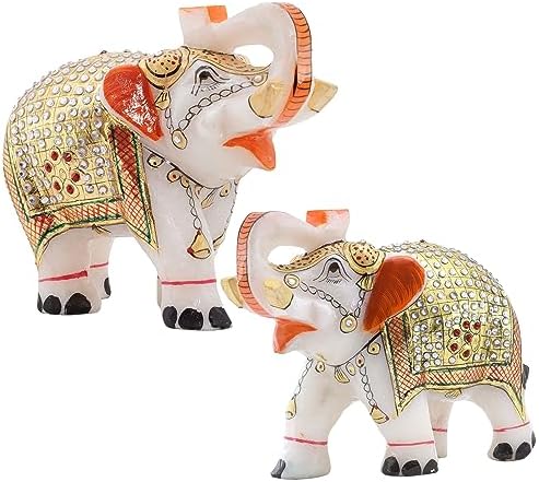 KRAFTSKALA The Elephant Family Pack of 2 Large 5 inch Marble Elephant ...
