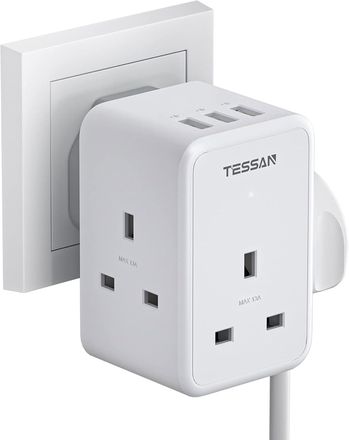 Multi Plug Extension Socket with 3 USB, TESSAN 3 Way Plug Adapter UK ...