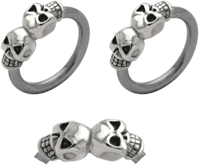 Amazon.com: playful piercings Pair of Double 2 Skull Skeleton Captive ...