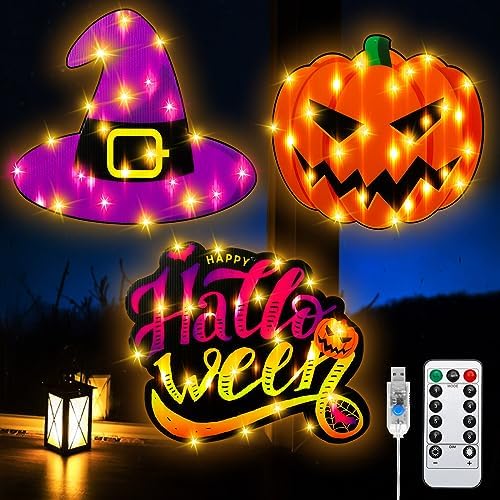 Amazon.com: GuassLee Halloween Window Decorations Lights - 2pcs Pumpkin ...