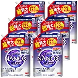 Amazon | トップ ナノックス NANOX スーパーナノックス ニオ 部屋干し 洗濯洗剤 液体 詰め替え 超特大1230g×6個 | ノーブランド品 | 液体洗剤