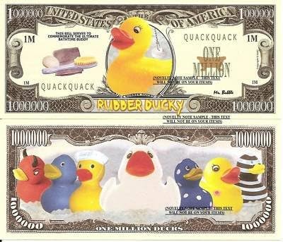 Novelty Dollar Rubber Ducky Bath Time Buddy Million Dollar Bills X 2 ...