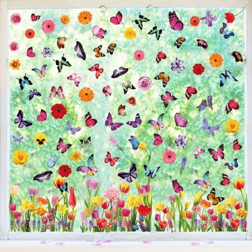 Amazon.com: Hianjoo 127 PCS Happy Summer Spring Window Clings for Glass ...