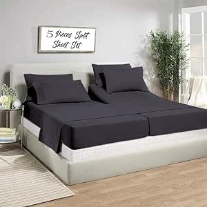 Split Queen Sheets- 5 Piece Adjustable Split Queen Sheets Sleep Number ...