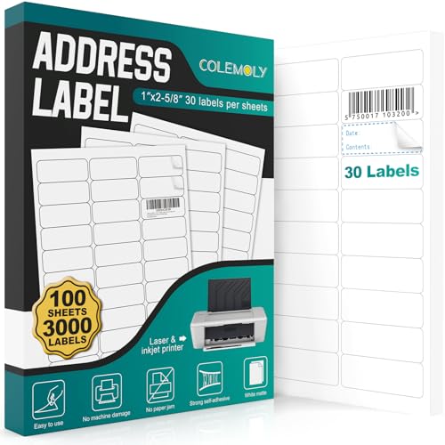 Snapklik.com : Colemoly Address Labels 1x2-5/8 Stikcer Paper 30-UP 100 ...