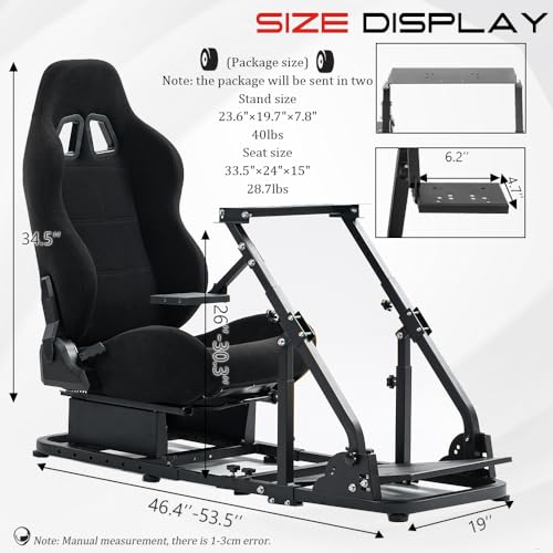 Snapklik.com : Supllueer Sim Racing Cockpit Black Racing Seat Wheel Stand