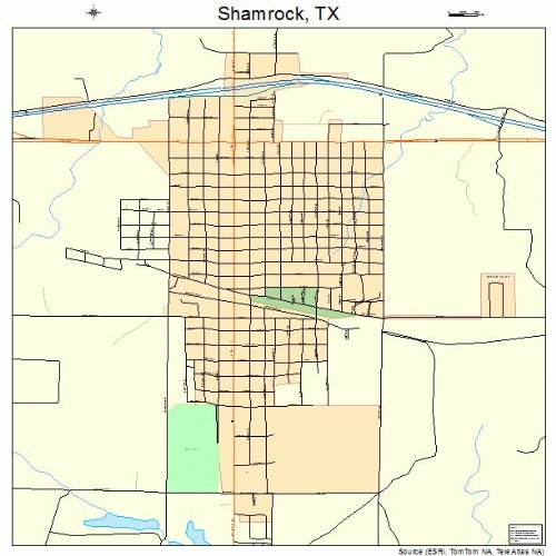Large Street & Road Map of Shamrock, Texas TX - Printed poster size ...